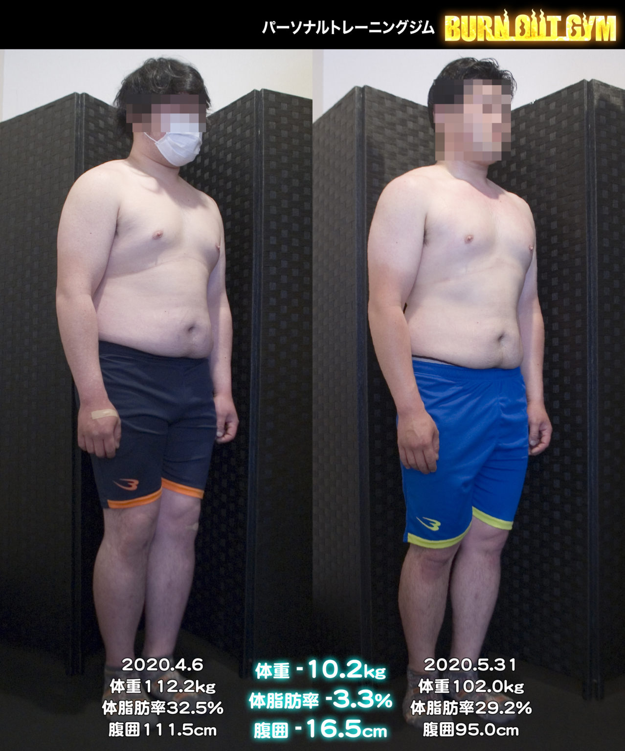 体験者 20代 男性 身長170cm台I・Jさんのダイエット事例 | パーソナルトレーニング・ダイエットジム BURN OUT GYM（バーンアウトジム）
