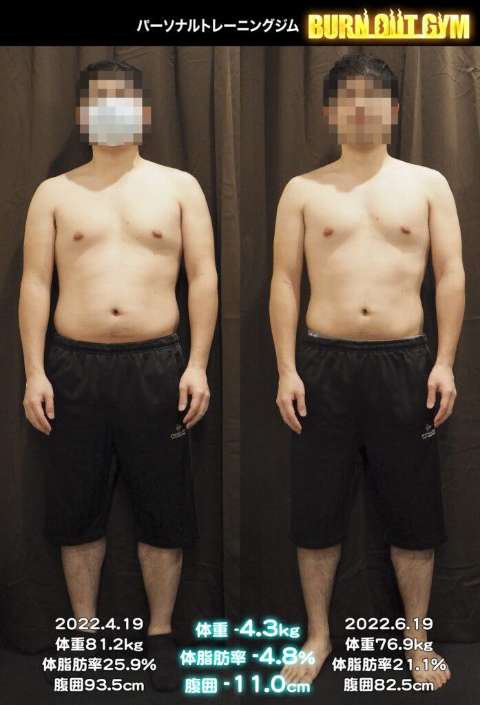 体験者 30代 男性 身長170cm台 O・Qさん | パーソナルトレーニング・ダイエットジム BURN OUT GYM（バーンアウトジム）