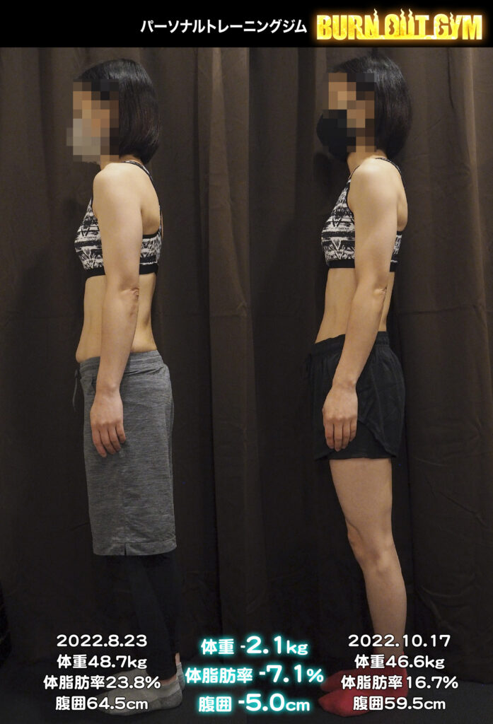 体験者 40代 女性 身長160cm台U・Vさん | パーソナルトレーニング・ダイエットジム BURN OUT GYM（バーンアウトジム）