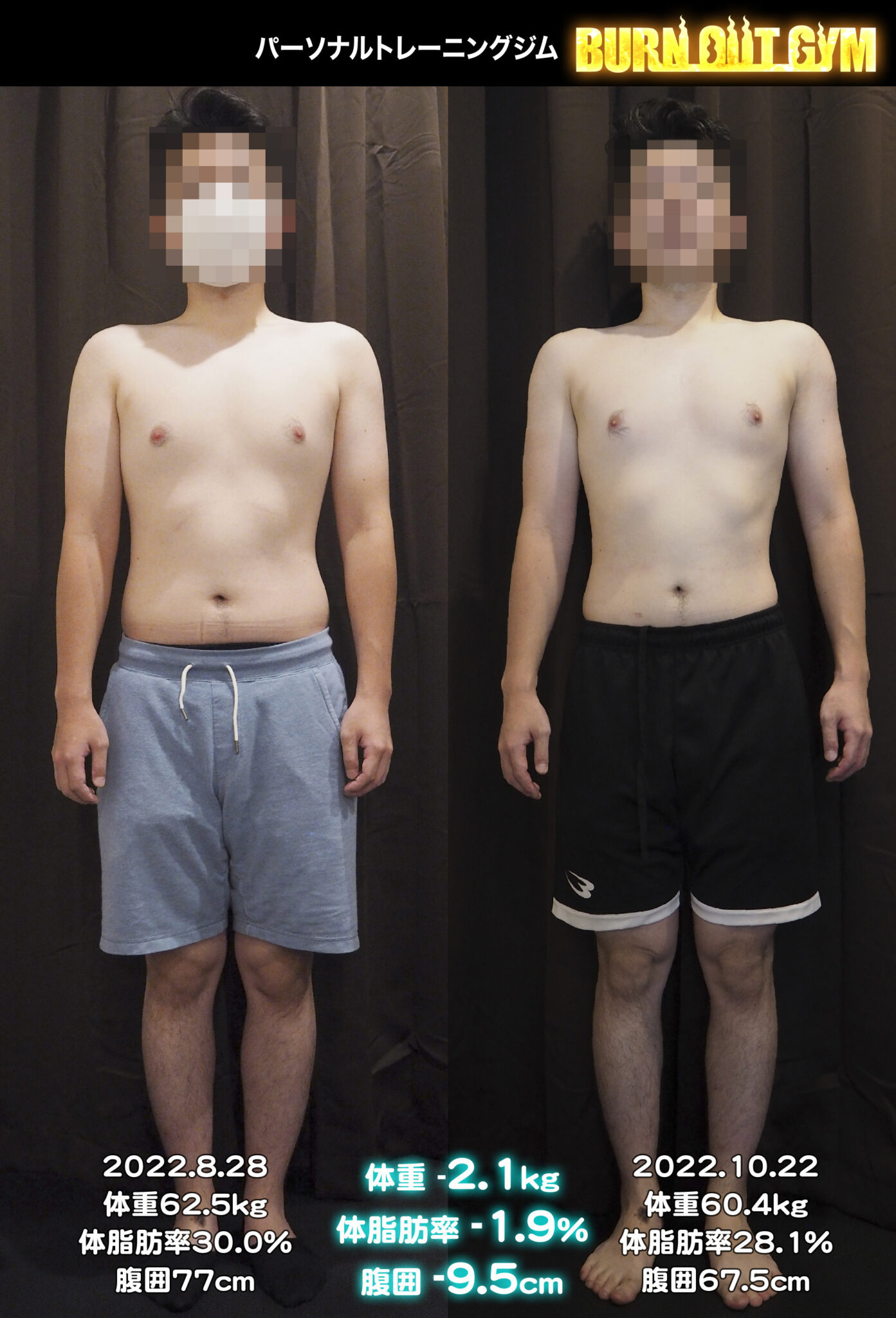 体験者 20代 男性 身長160cm台X・Yさん | パーソナルトレーニング・ダイエットジム BURN OUT GYM（バーンアウトジム）